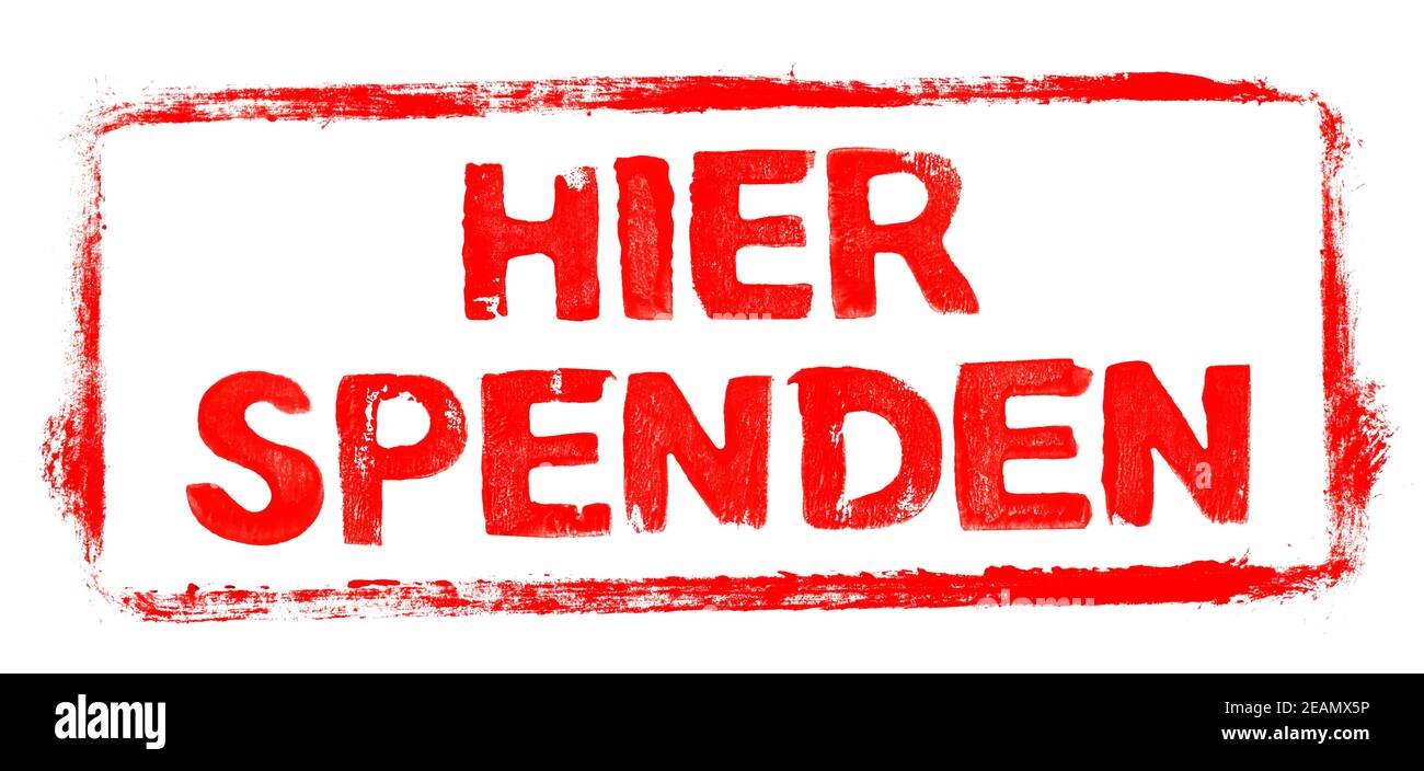 Red stencil frame: Donate here banner in german language Stock Photo ...