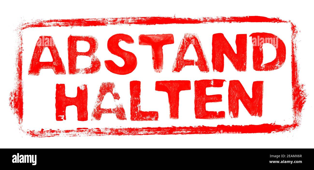 Red stencil frame: Keep Distance banner in german language Stock Photo ...