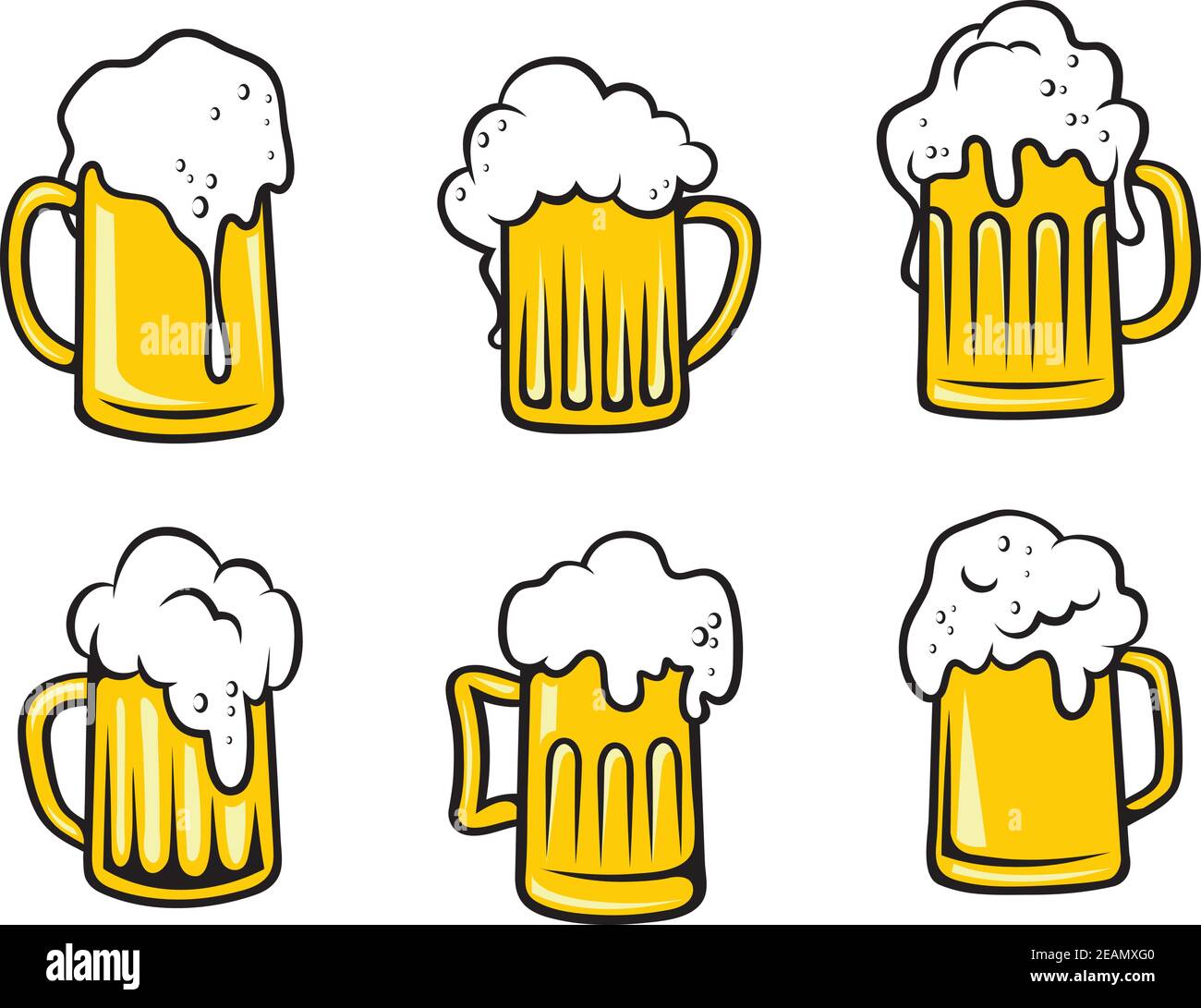 Glass pint tankards set of golden frothy beer isolated over white ...