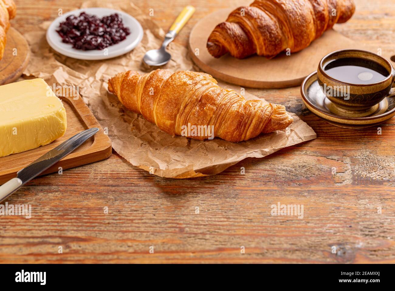 Traditional breakfast with croissant Stock Photo - Alamy