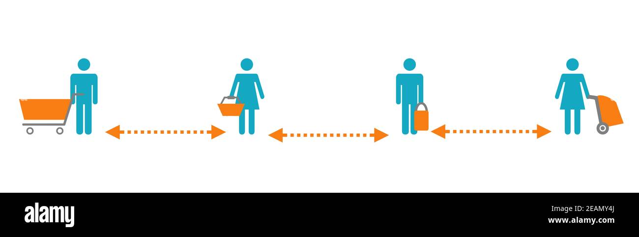 Please keep your distance - People waiting in line in supermarket Stock ...