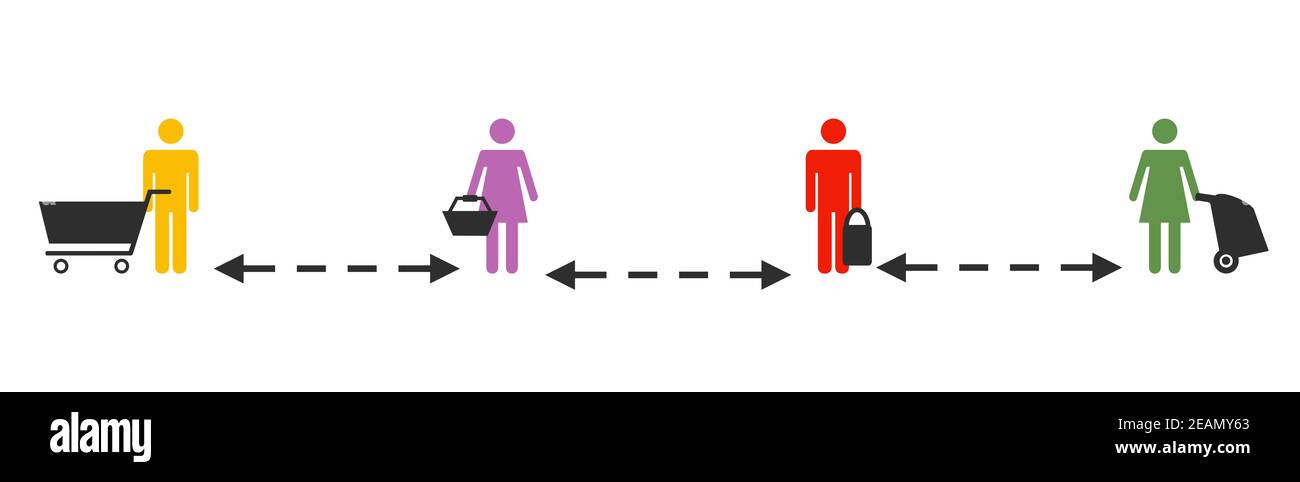 Please keep your distance - Waitig line in supermarket Stock Photo - Alamy