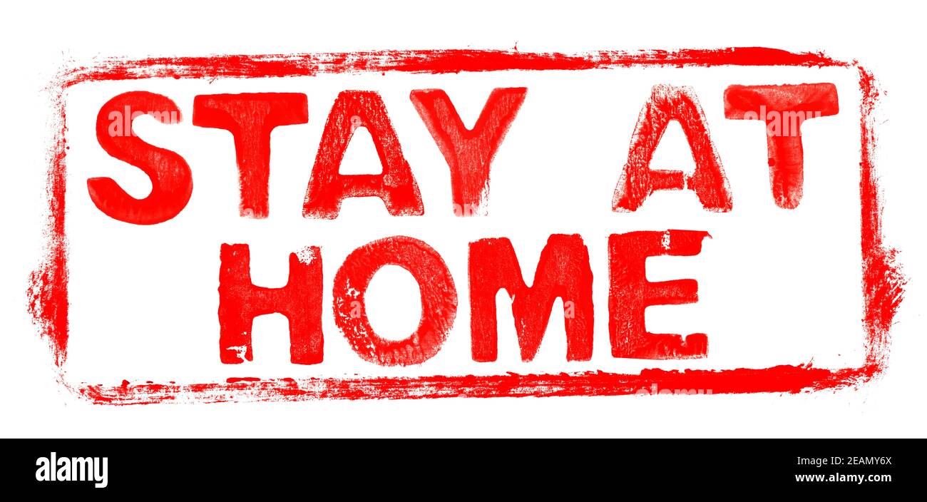 Red stencil frame: Stay at Home banner Stock Photo - Alamy