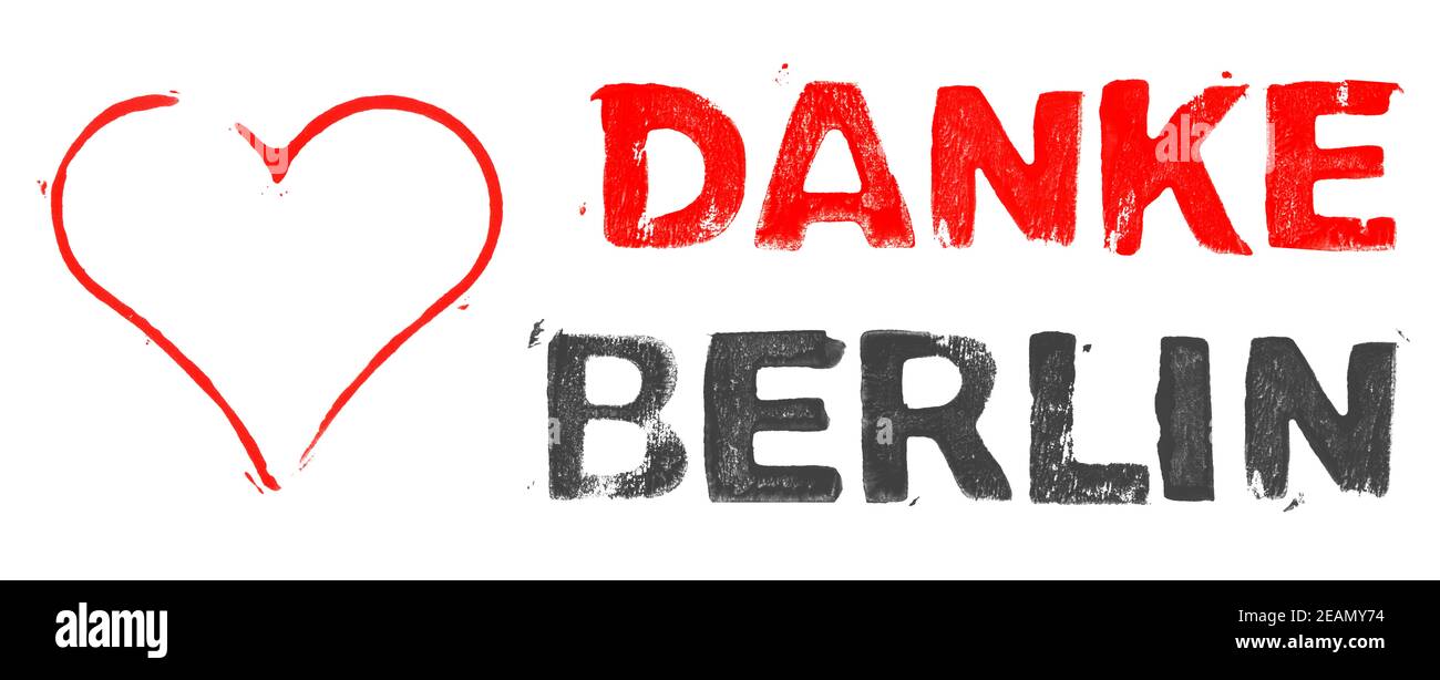 Red hand painted heart with text Thank You Berlin in german language ...