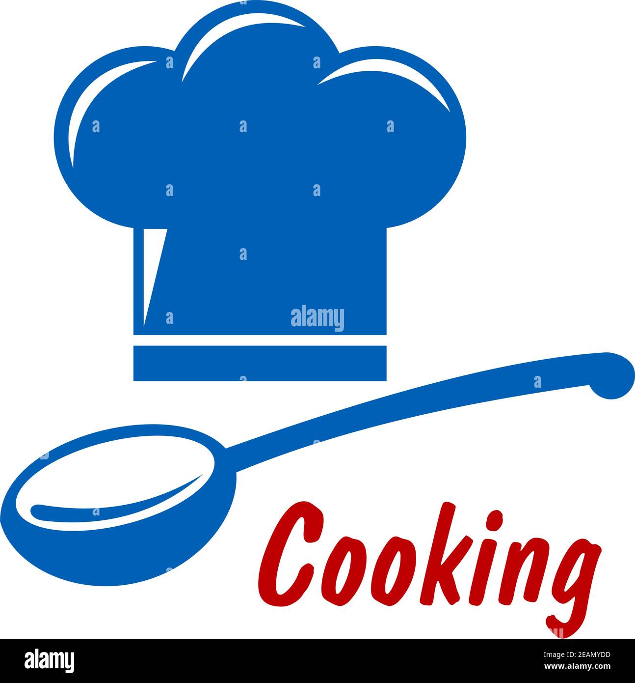 Cooking icon or symbol with chef hat, serving spoon and text suitable ...