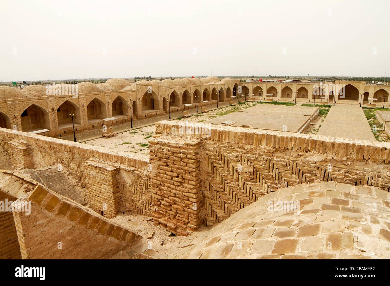 Ancient caravan rest area Khan al-Nikhailah in desert near Karbala in ...