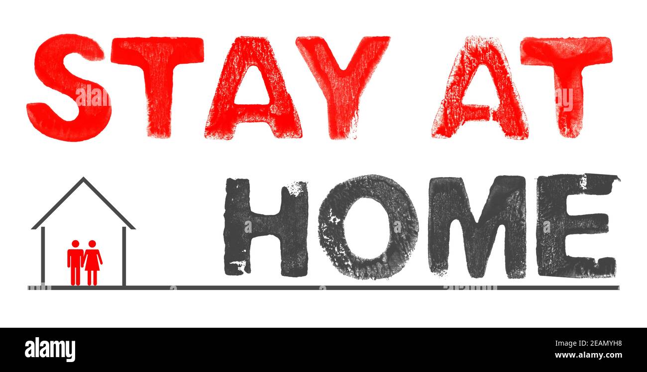 Red stencil frame: Stay at Home banner Stock Photo - Alamy
