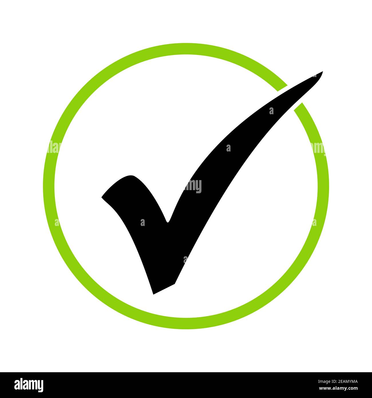 Green circle with black tick icon Stock Photo - Alamy