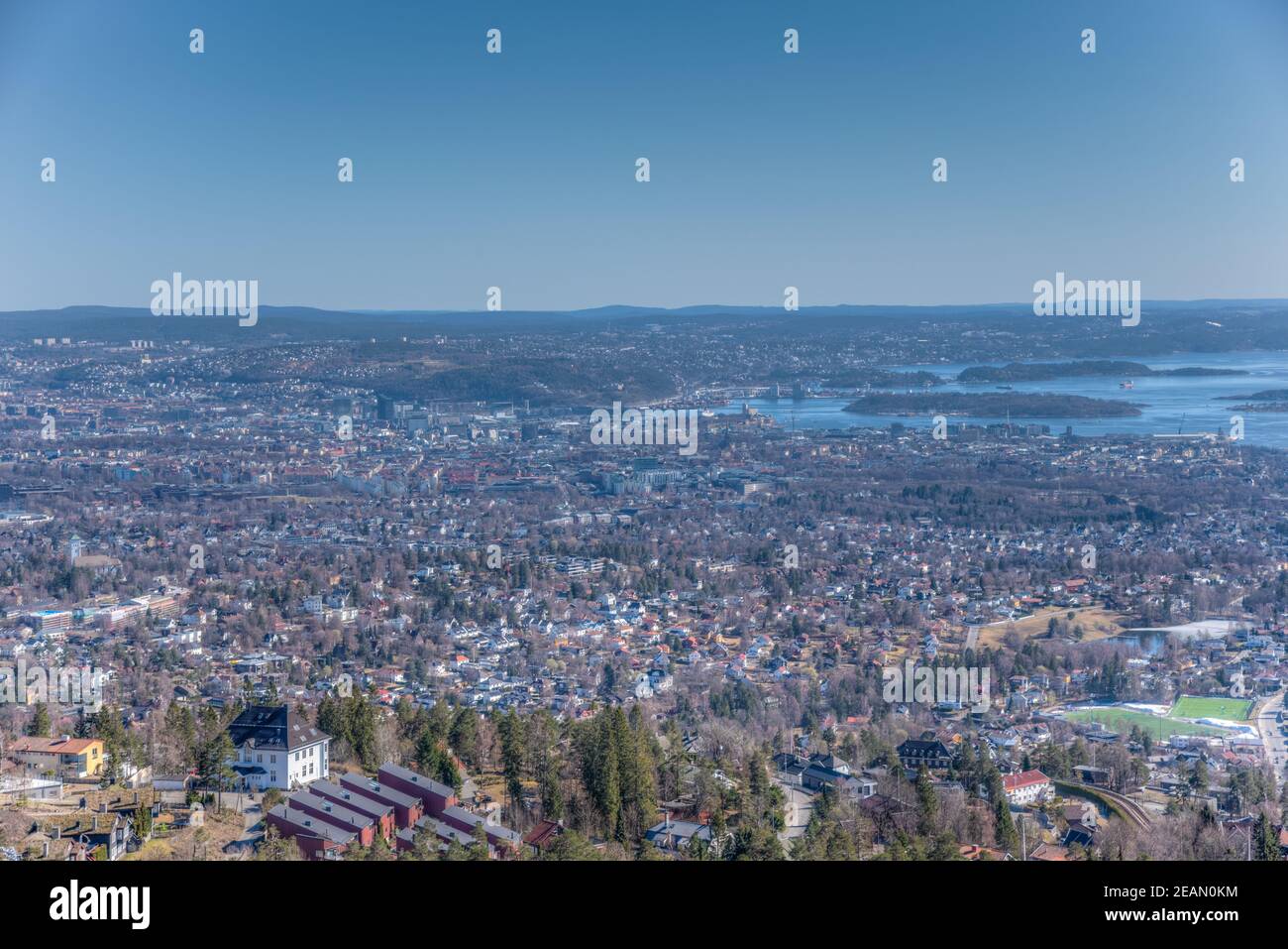 Aerial view of Oslo from Holmenkollen ski jump, Oslo, Norway Stock ...