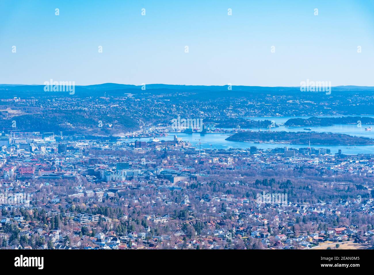 Aerial view of Oslo from Holmenkollen ski jump, Oslo, Norway Stock ...