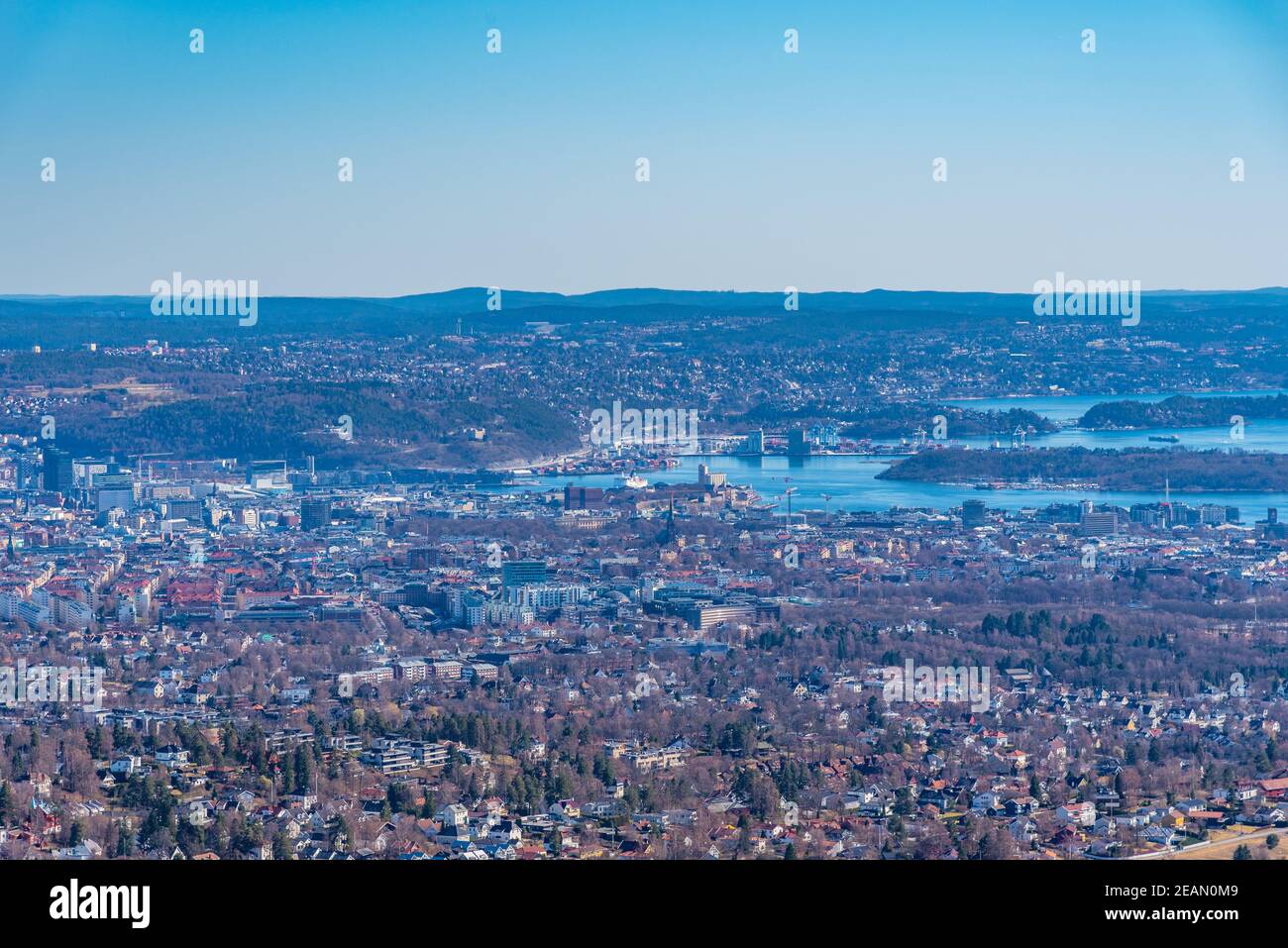 Aerial view of Oslo from Holmenkollen ski jump, Oslo, Norway Stock ...