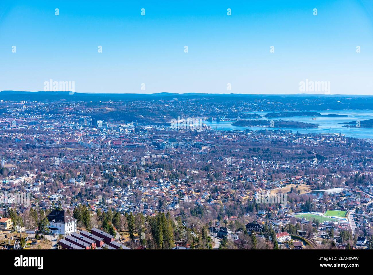Aerial view of Oslo from Holmenkollen ski jump, Oslo, Norway Stock ...