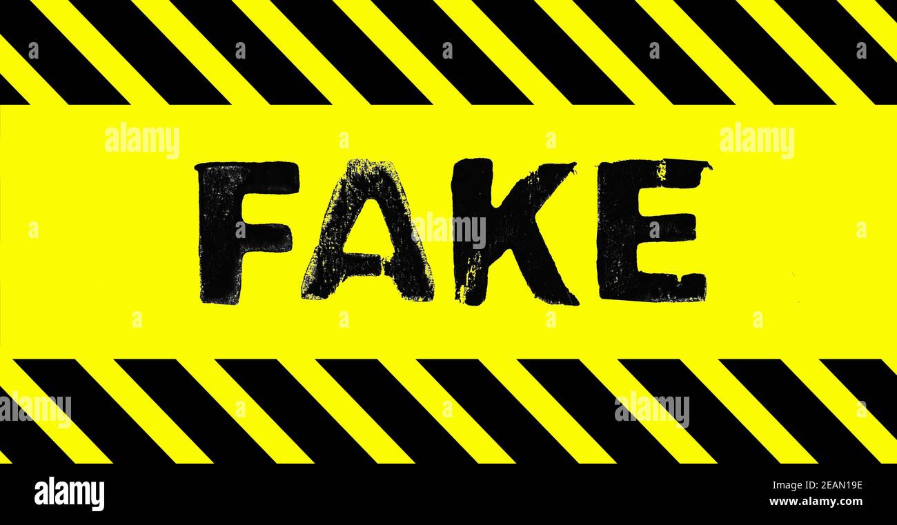 Fake - Banner with black yellow stripes Stock Photo - Alamy