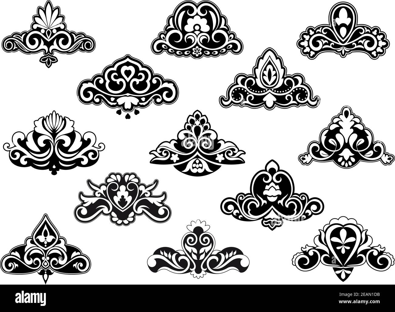 Decorative floral elements and motifs set isolated on white for design ...