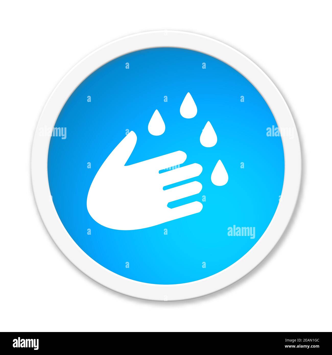 Blue Button: Cleaning Hands with water and soap Stock Photo - Alamy