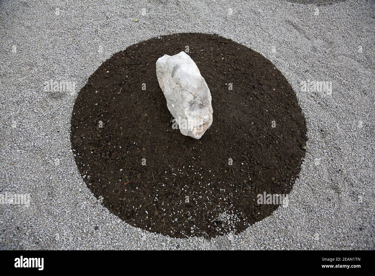 Garden design, with hard landscaping, using shaping, paving, rocks and ...