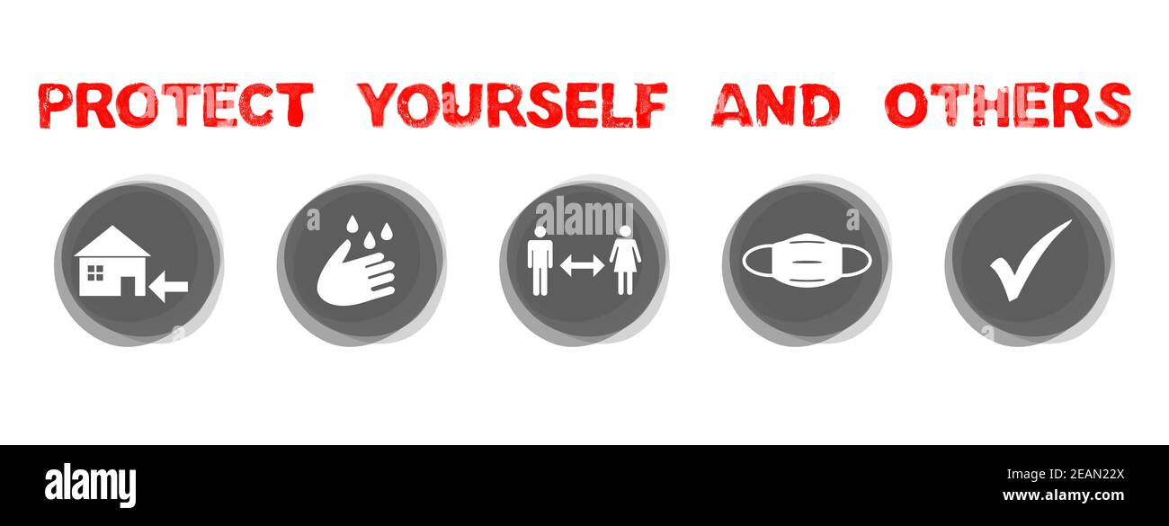 Grey red Buttons showing Coronavirus Tips to protect yourself and ...