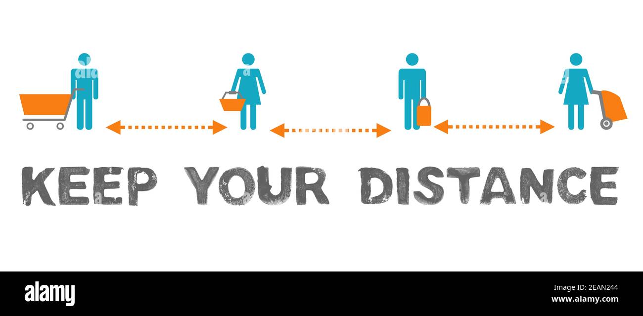 Keep your distance - People waiting in line in supermarket Stock Photo ...