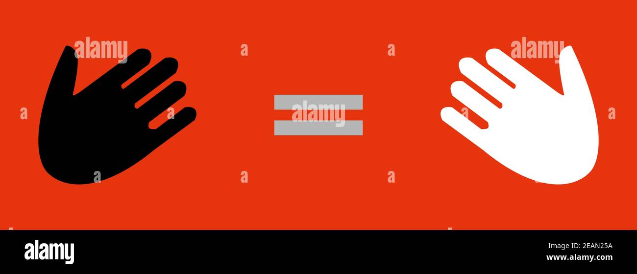 Black and white hand showing equality on red background Stock Photo - Alamy