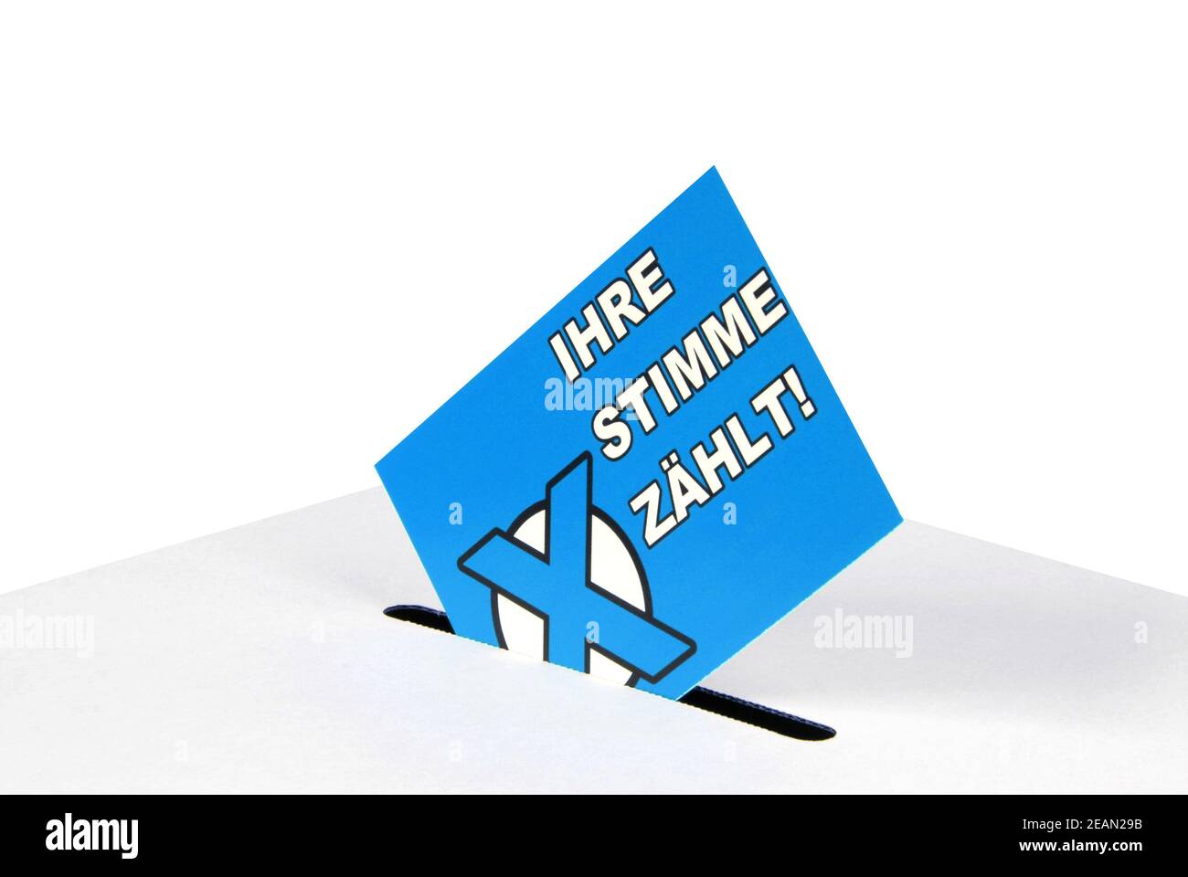 Ballot box with blue envelope showing your vote counts in german ...