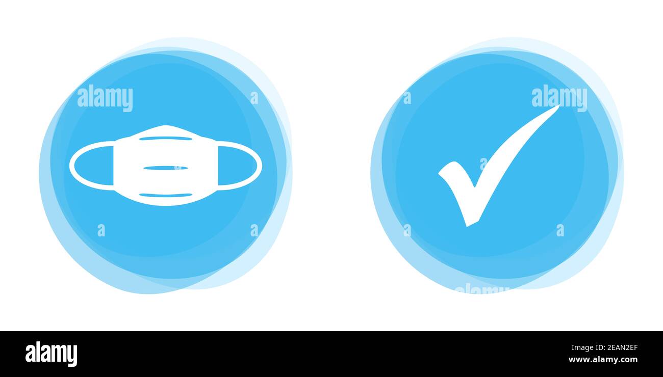 Icon of Face Mask and check mark on light blue Buttons Stock Photo - Alamy