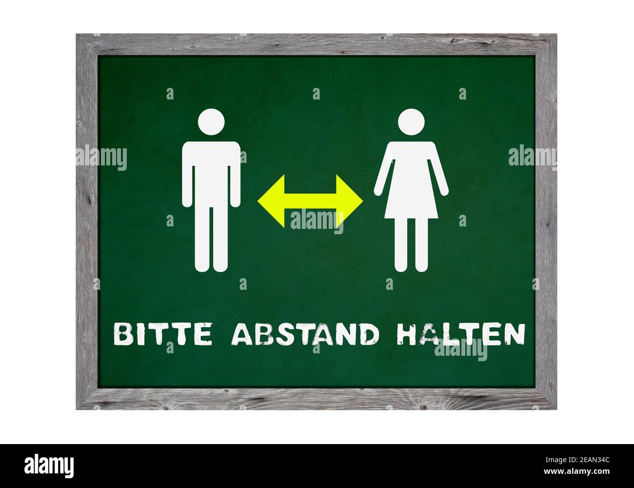 Customer information sign: Please keep your distance in german language ...