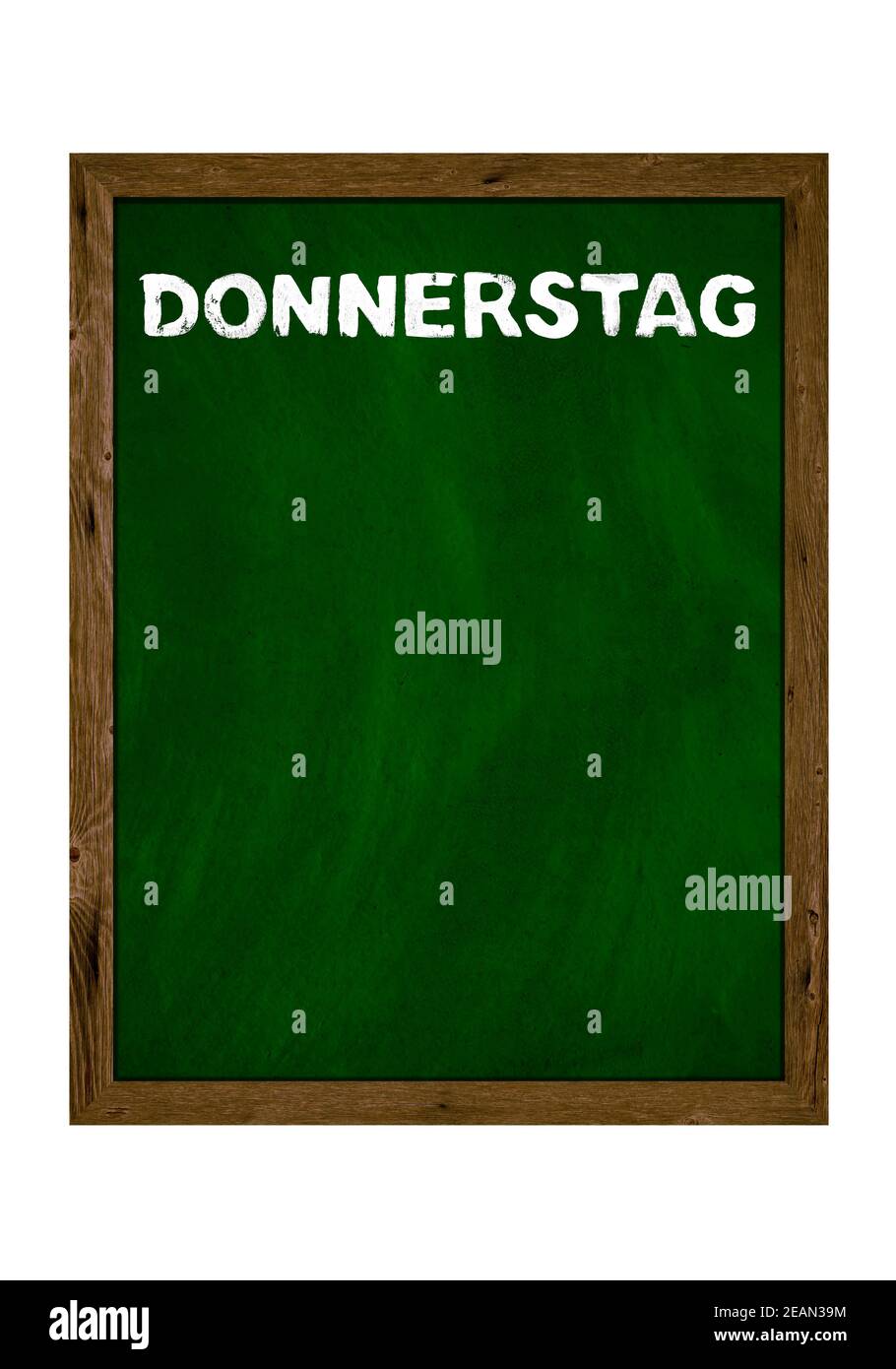 Wooden board with chalk letters showing thursday in german language ...