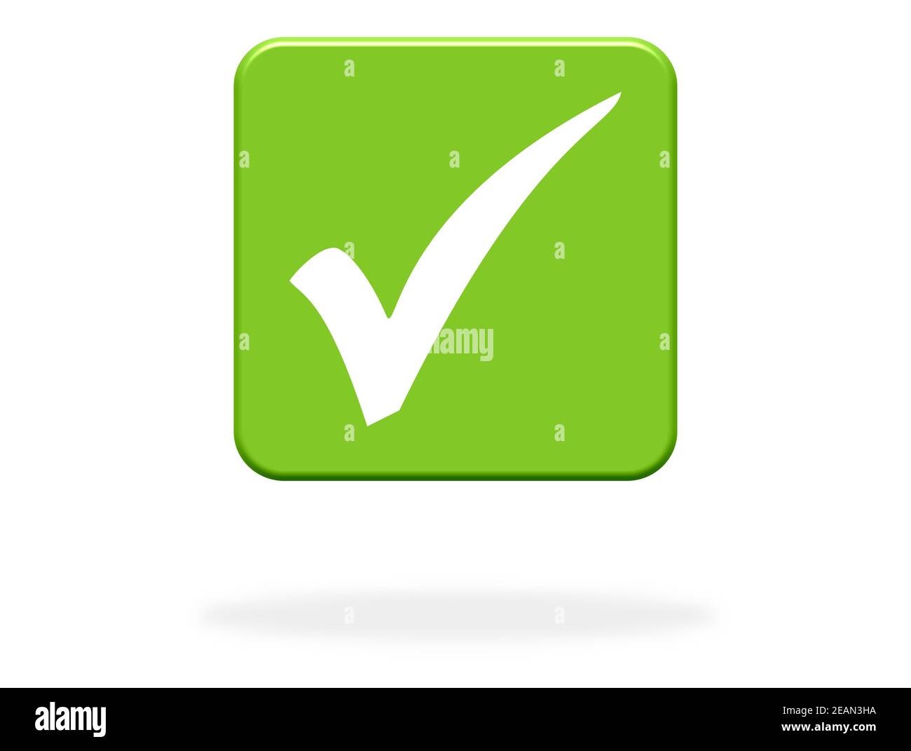 Green Button with tick icon - Check or Approved Stock Photo - Alamy