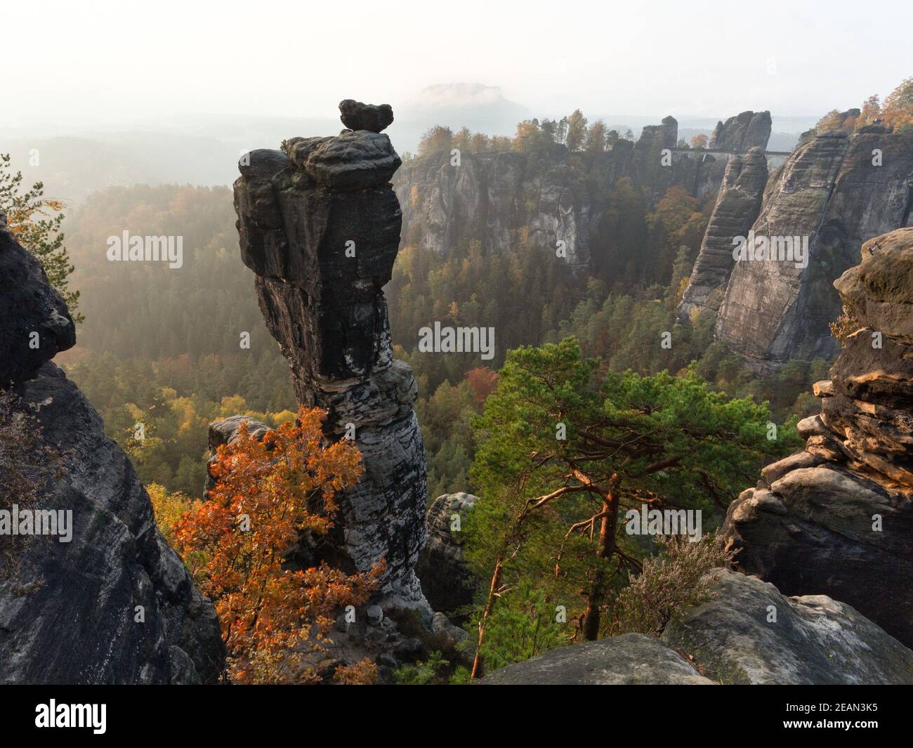 moody picture of a rockformation in German nationalpark Saxon Sandstone ...