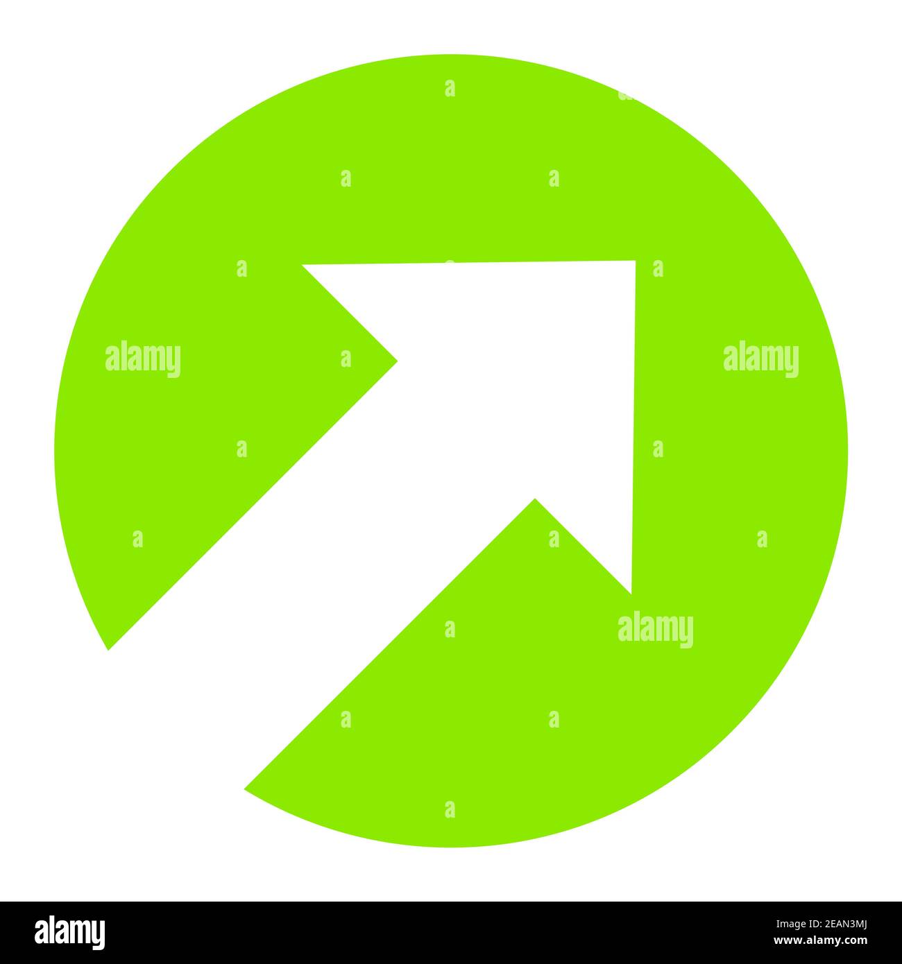 Simple arrow icon showing diagonal up in green circle Stock Photo - Alamy