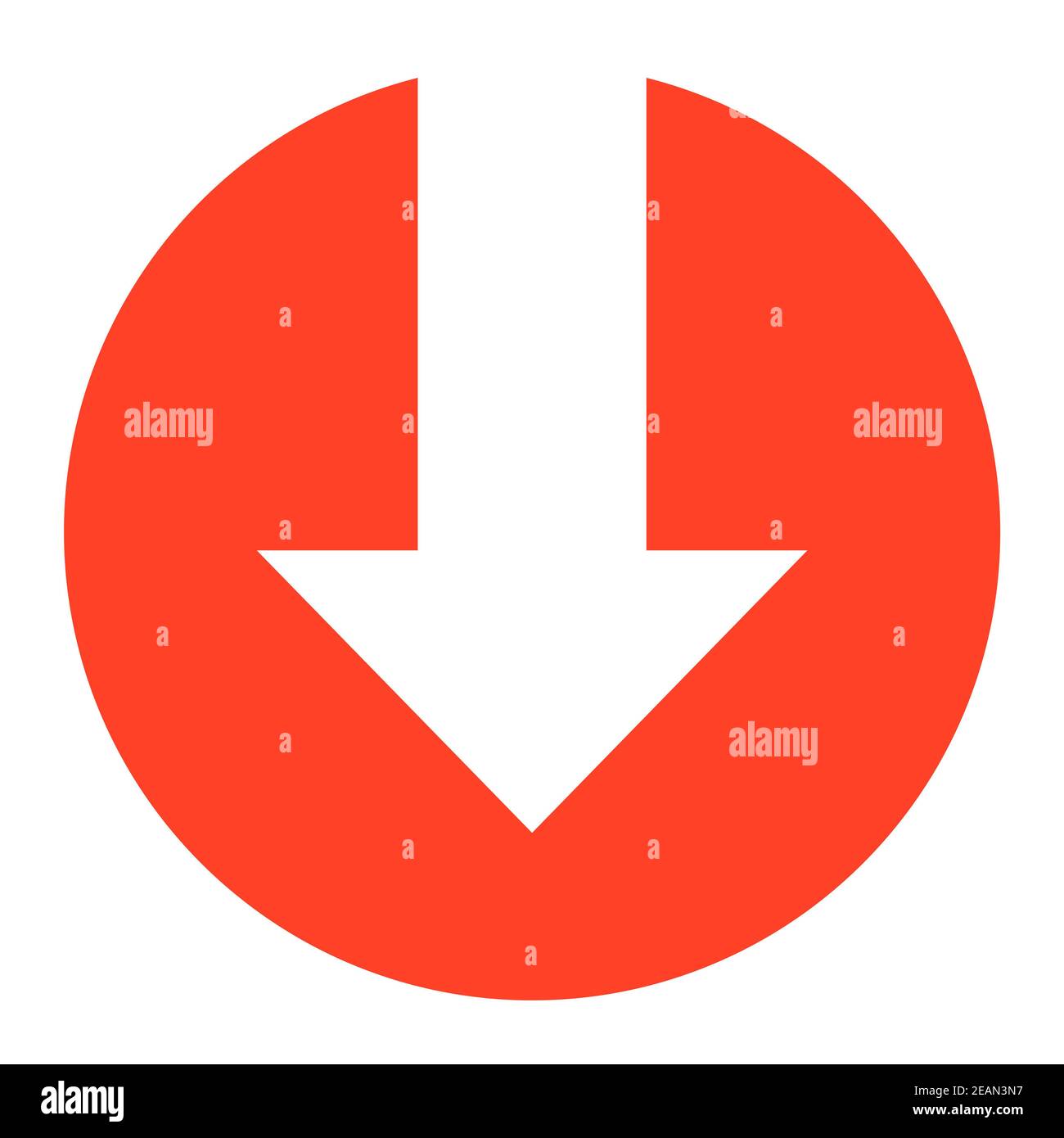 Simple arrow icon showing down in red circle Stock Photo - Alamy