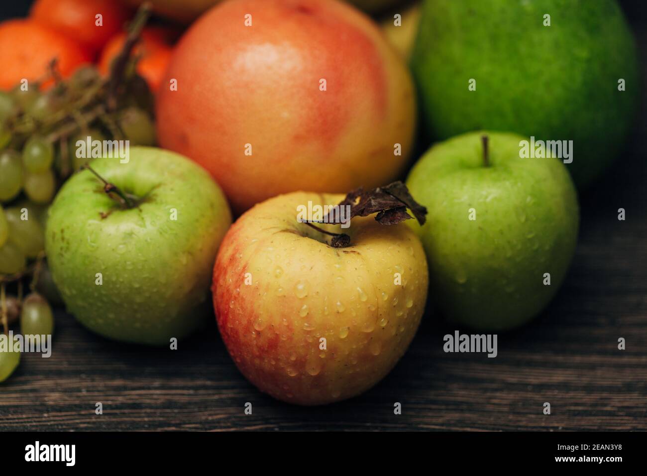 Composition with Summer Colorful Fresh Fruits on Wooden Brown ...