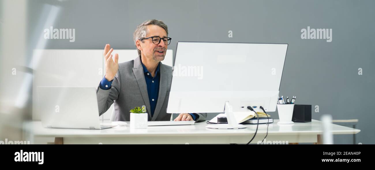Happy Professional Man Employee Using Computer Stock Photo - Alamy