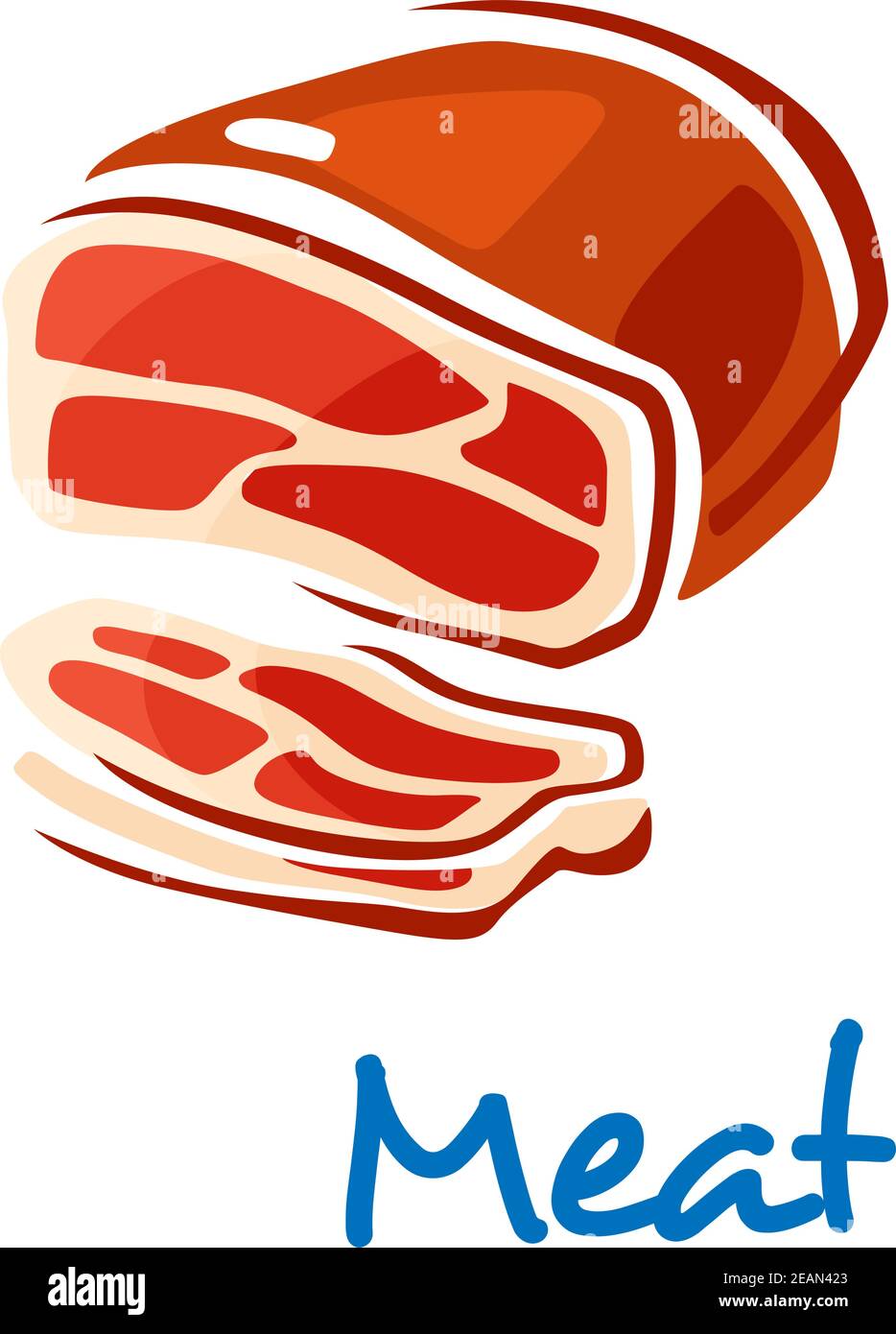 Fresh raw ham or beef meat isolated on white background in cartoon ...