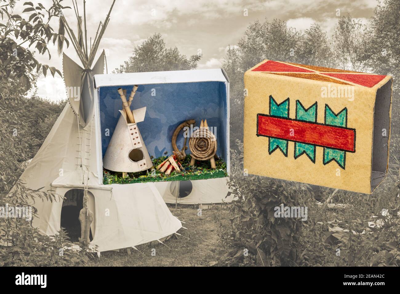 Model of a Indian tipi in a matchbox against a photo background Stock ...