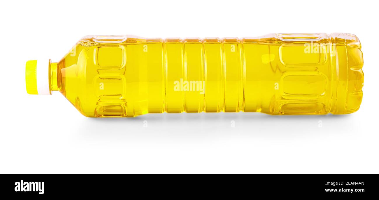 vegetable or sunflower oil in plastic bottle isolated with clipping ...