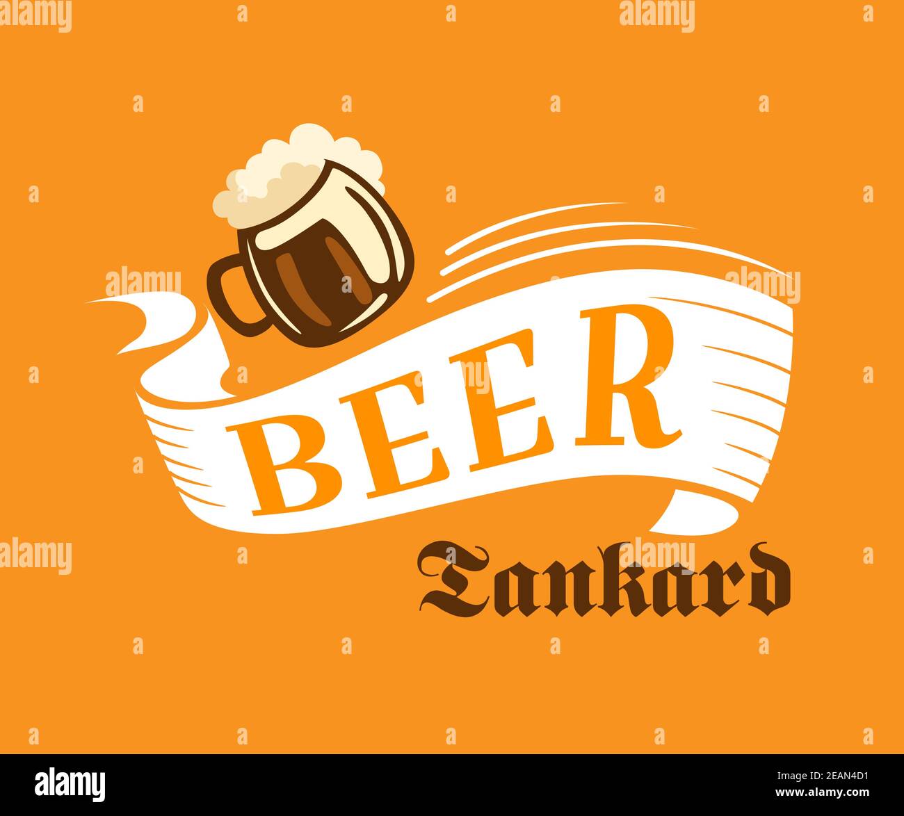 Brewery poster with beer tankard in yellow, white and brown colors on ...