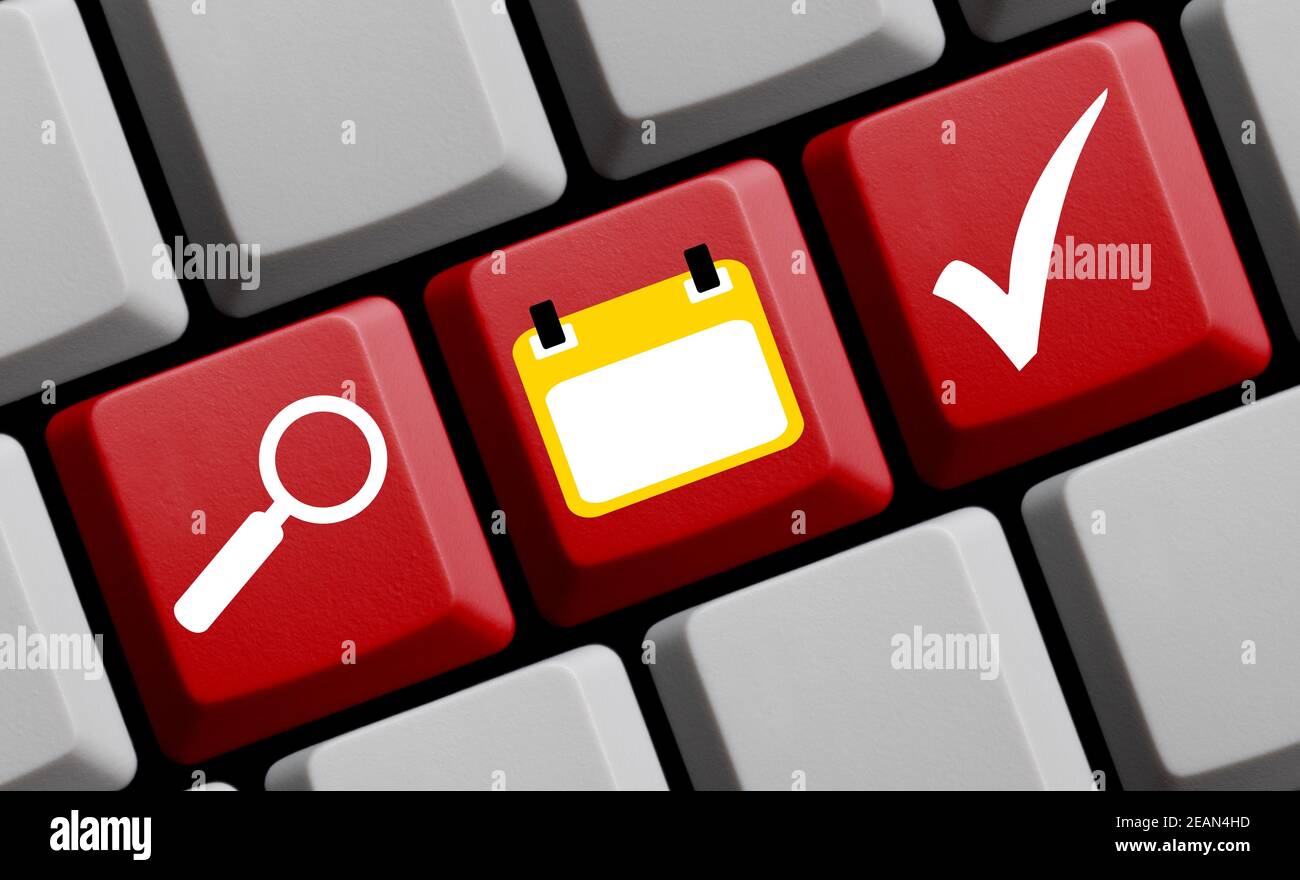 Search for Events - Icons on computer keyboard Stock Photo - Alamy