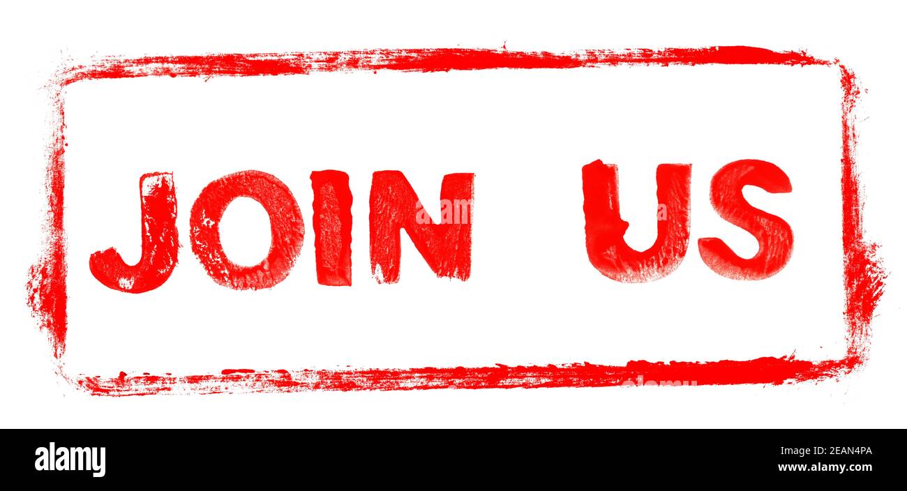 Red stencil frame: Join us banner Stock Photo - Alamy