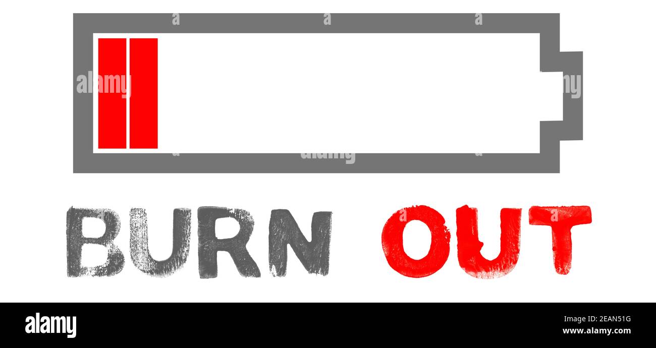 Battery Symbol red and grey showing Burn Out Stock Photo - Alamy
