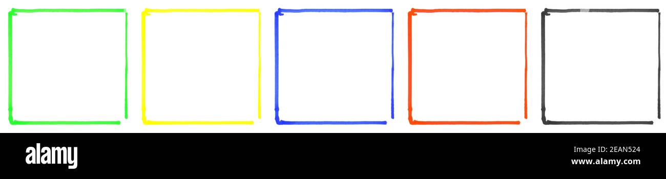 5 frame made with pencil: Green, yellow, blue, red and black Stock ...