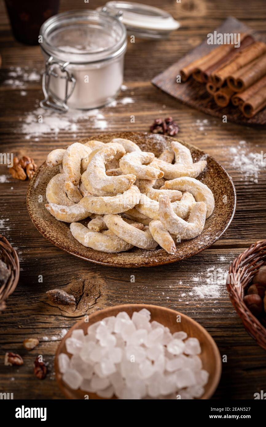 Delicious crescent shaped vanilla rolls Stock Photo - Alamy