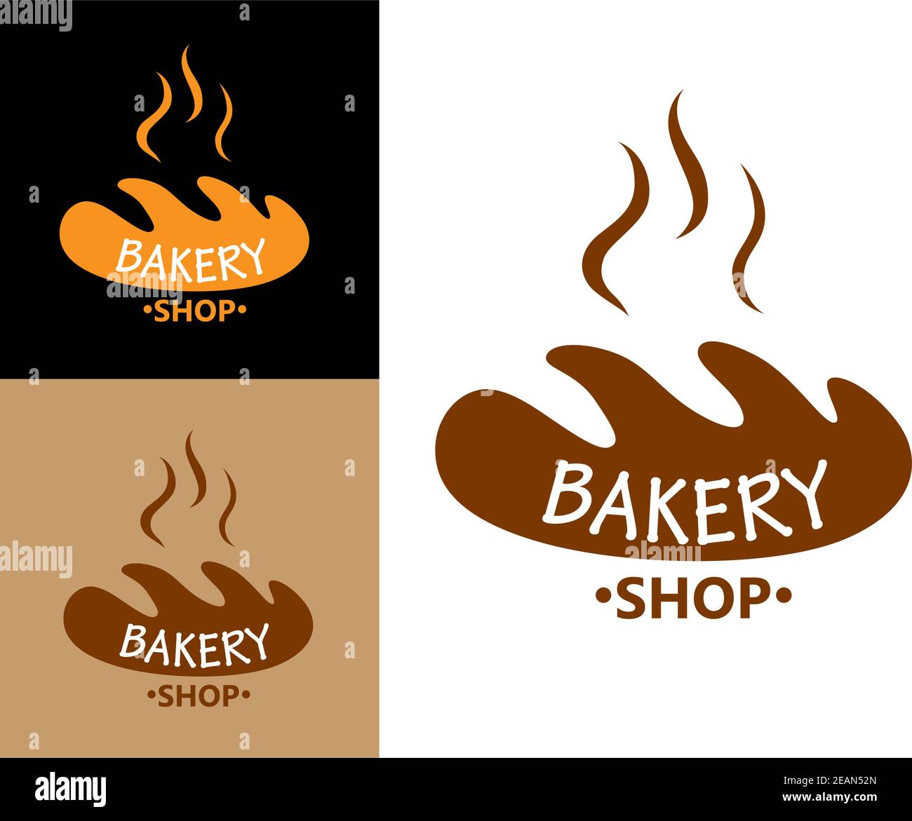 Bakery food symbol with hot bread, three color variants with text â ...