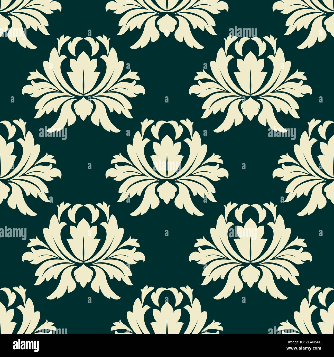 Floral seamless pattern with light green flowers on dark green in ...