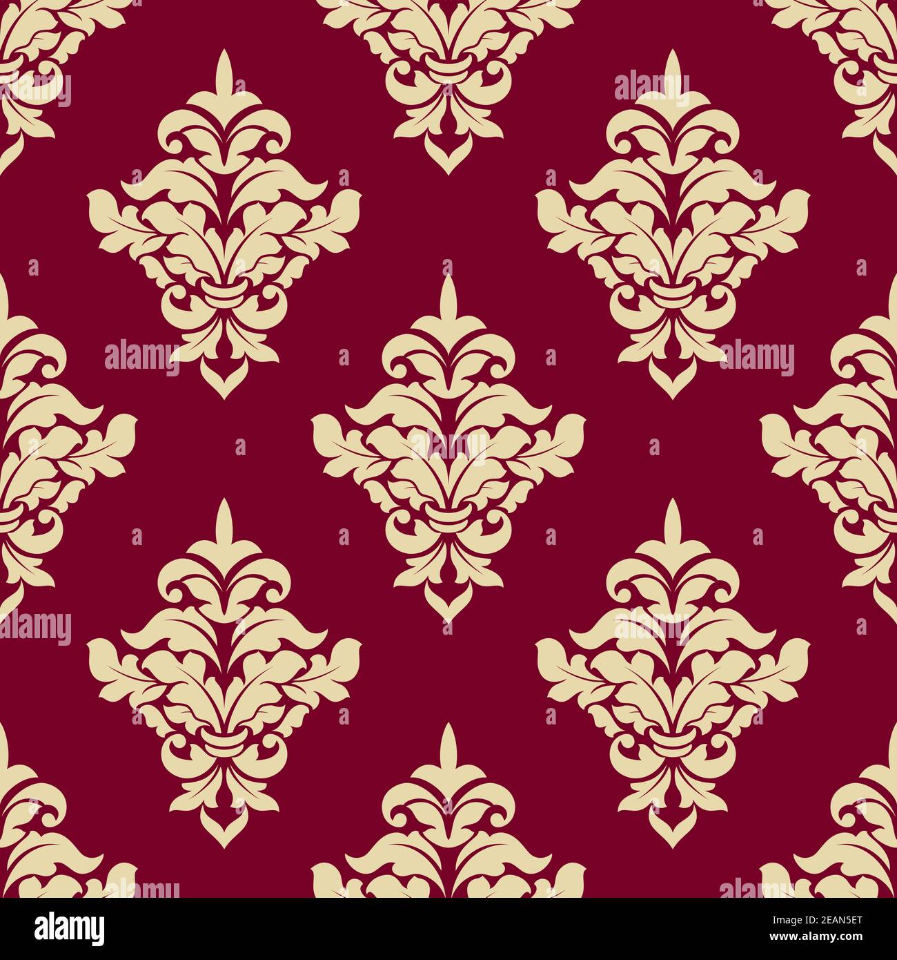 Seamless yellow floral elegant arabesque pattern on red in royal damask ...