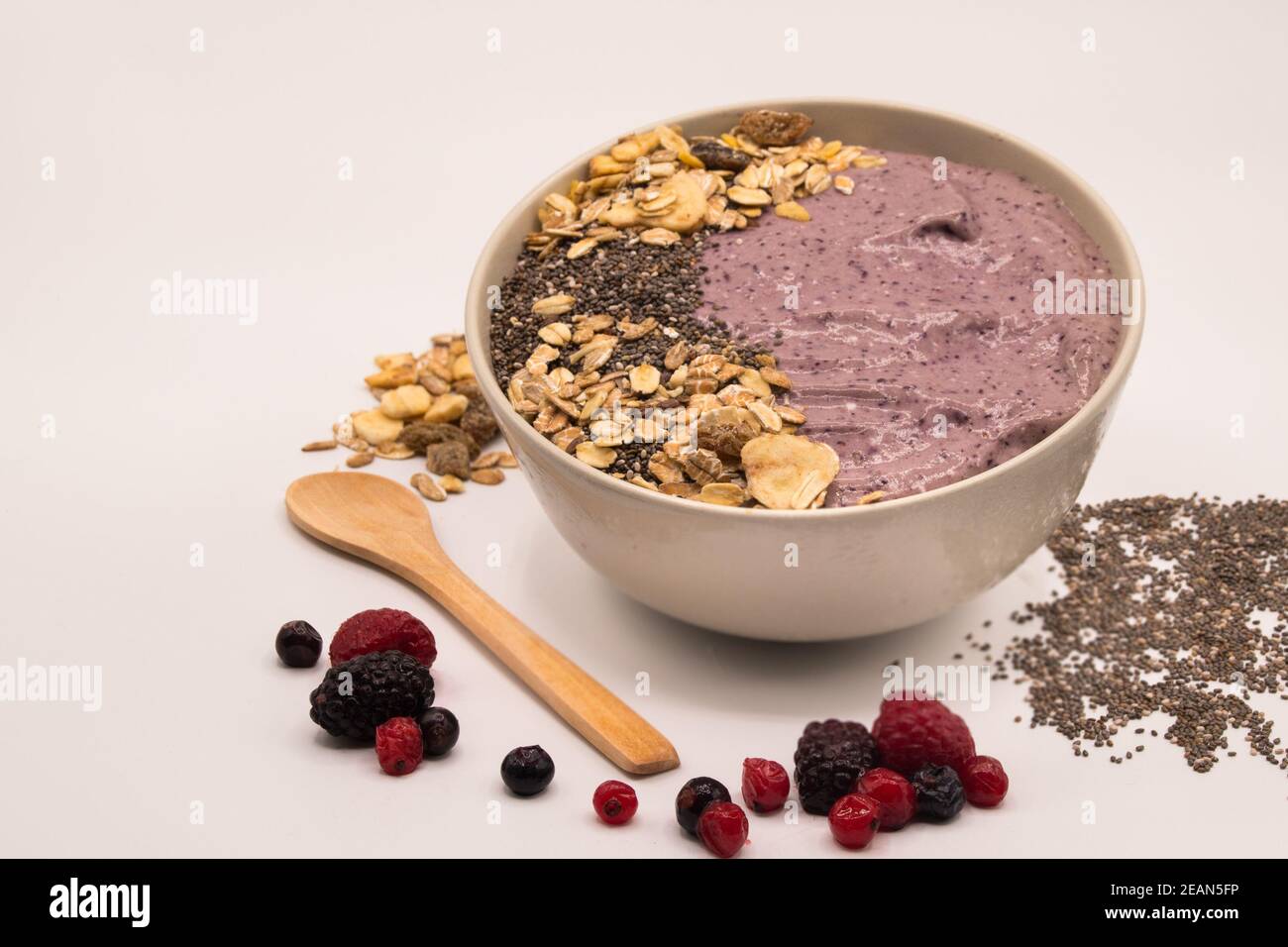 Closeup shot of pink mousse with muesli Stock Photo - Alamy