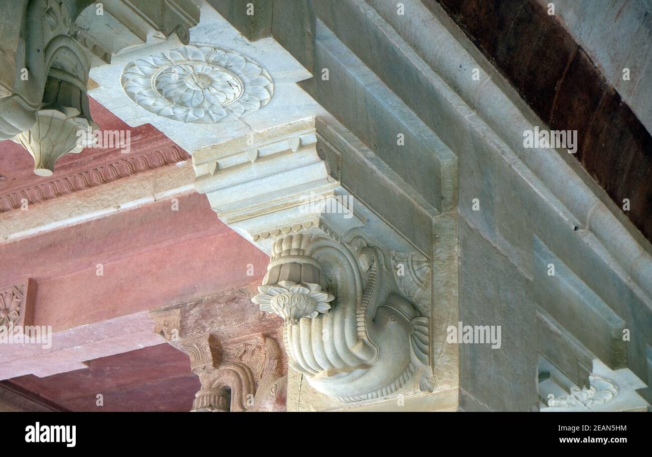 White marble hall of Sattais Katcheri at Amber Fort in Jaipur ...