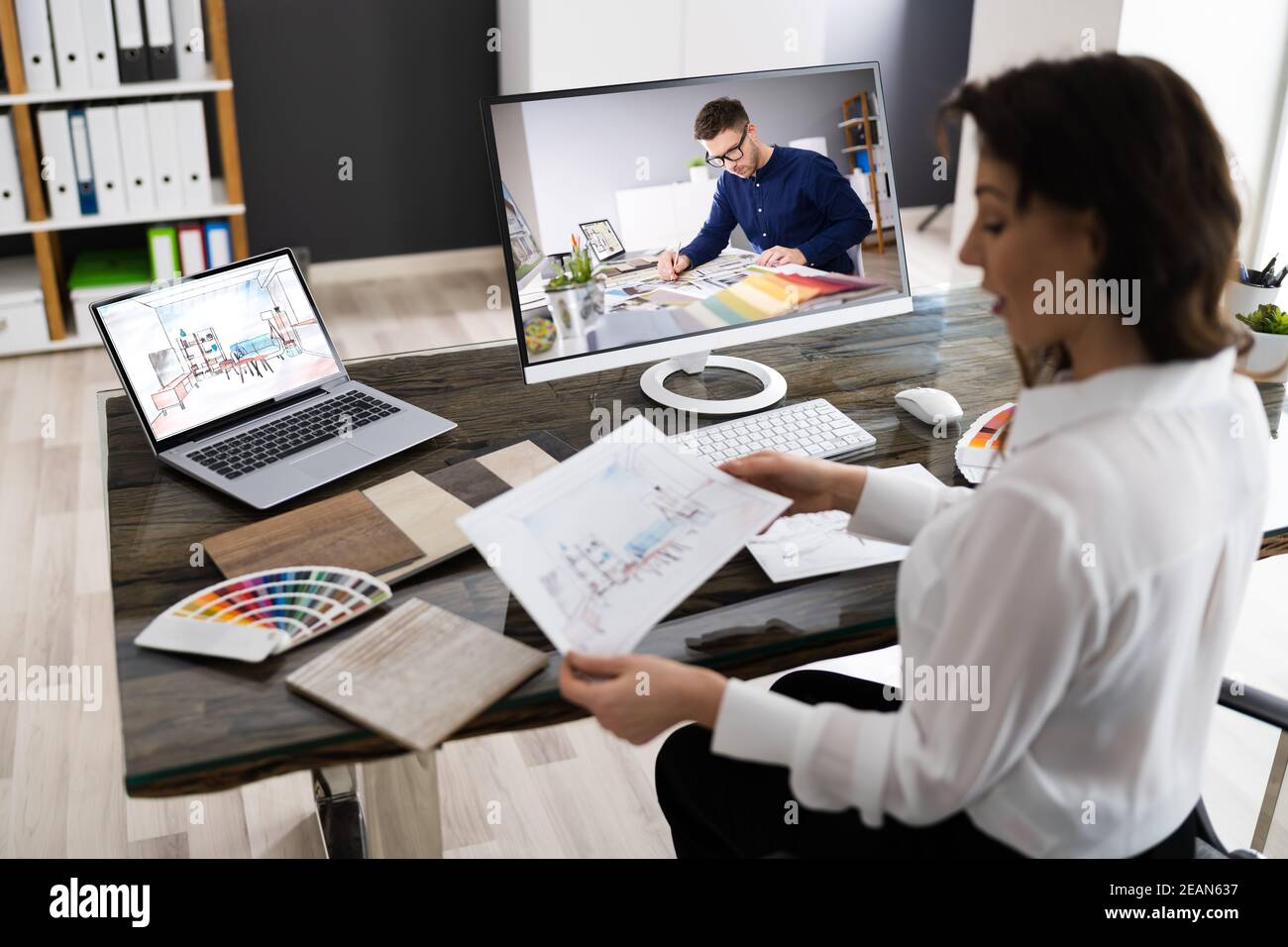Interior Designer Online Video Conference Call Stock Photo - Alamy