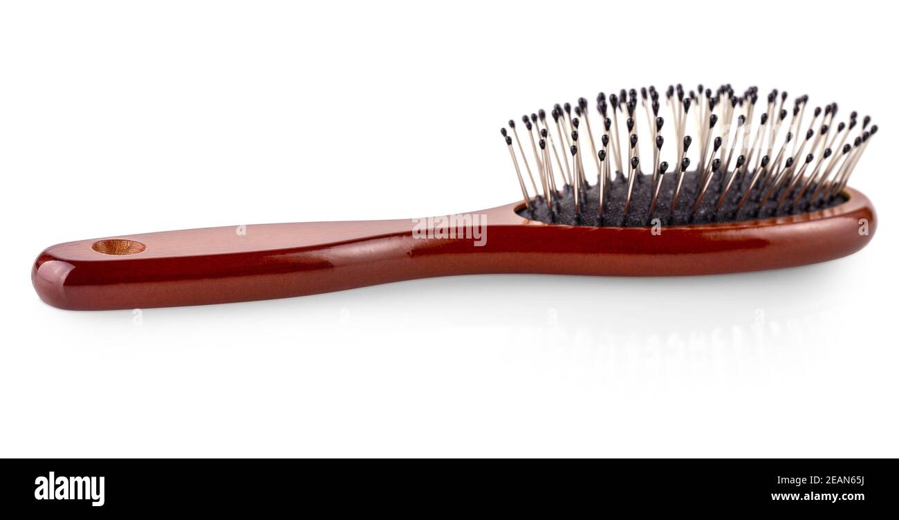 Wooden hairbrush on white background Stock Photo - Alamy