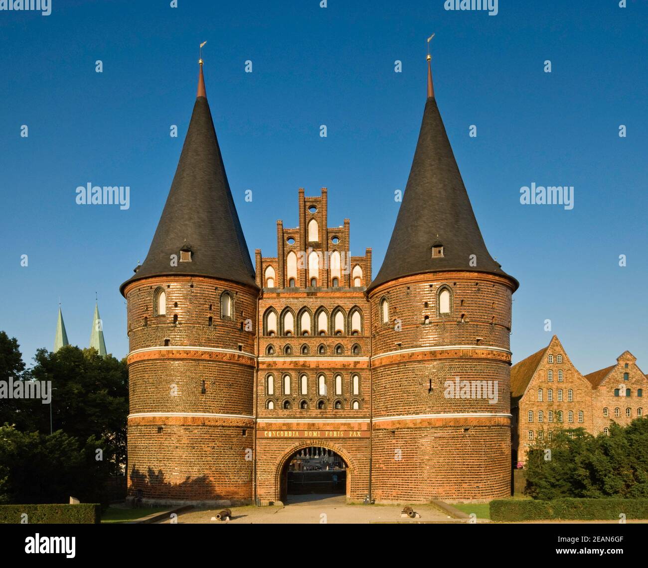 Holstentor, medieval gate, a symbol of the city of Lübeck in Schleswig ...